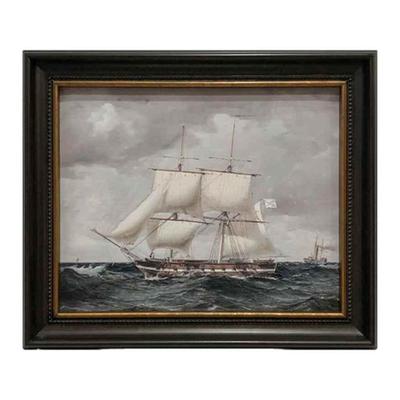 WEDWORKS中古风帆船海风景蓝色小众装饰画书房卧室样板房挂画