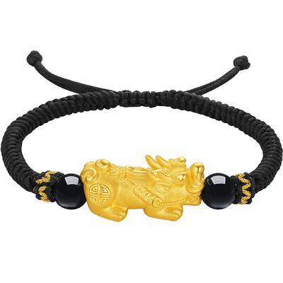 周六福黄金手绳男定价貔貅手串转运珠手链编织黑绳送男款礼物官方