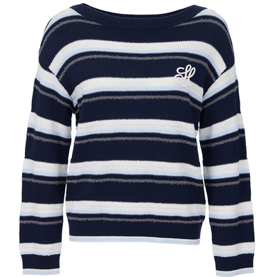 SEASON HIGH女装针织衫春季新款精致logo刺绣撞色条纹圆领毛衣