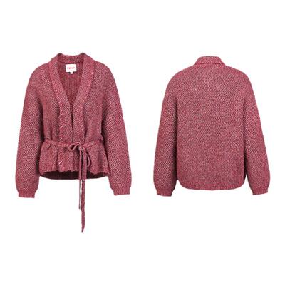 palavas李梦同款漫野红莓系带开衫针织时尚宽松型羊毛毛衣女原创