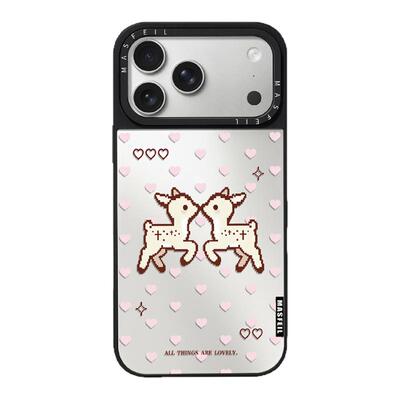 MASFEIL× 爱心小鹿适用iPhone17Promax手机壳新款ip15磁吸带支架苹果16Pro套Jo5镜面女高级感13pm全包14好看