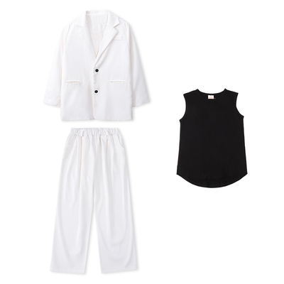 儿童白色西装街舞locking演出服