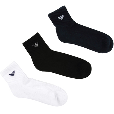 阿玛尼男士鹰标3双装中筒袜子