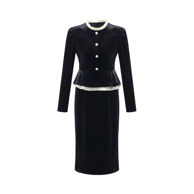 歌莉娅秋冬丝绒连衣裙气质小黑裙