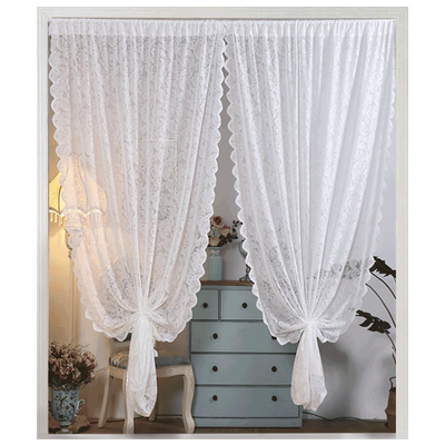 法式蕾丝纱帘内开窗魔术贴飘窗帘白色透光不透人阳台遮阳隐私帘