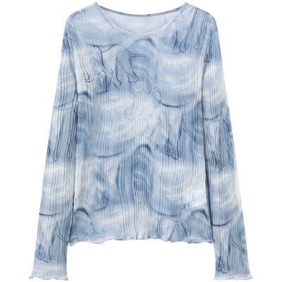 【商场同款】太平鸟海浪小象纹样压褶工艺时尚修身上衣A3CDG2329