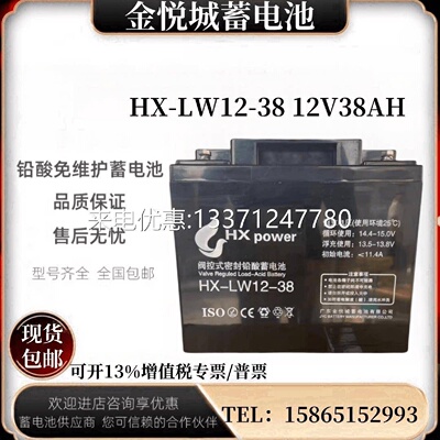 HXpower广东金悦城蓄电池HXLW123812V38AH直流屏消防主机UPS