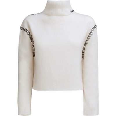【6期免息】MARNI 女士LOGO缝线系带半高领针织衫