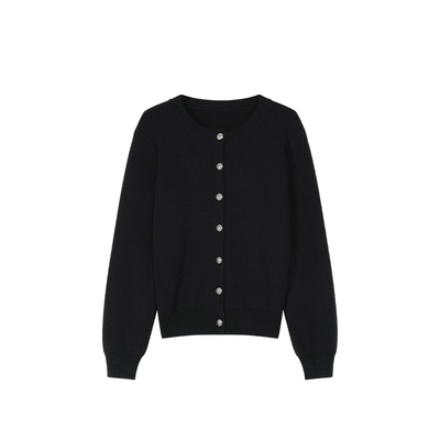 MULVAN 悸动时刻 米白气质圆领开衫外套女慵懒感宽松软糯针织毛衣