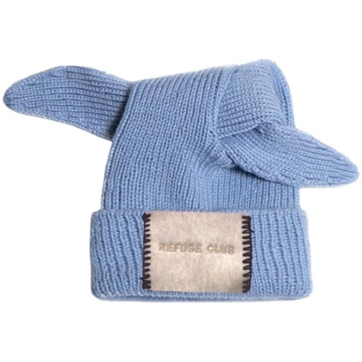 沙一汀同款兔耳朵羊毛针织帽