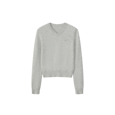 Cycle Document 100%羊毛小口袋设计V领修身针织衫女短款叠穿毛衣