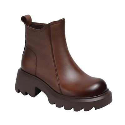 棕色软皮面增高马丁靴女轻便舒适