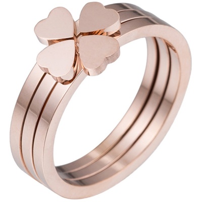 钛钢四叶草戒指女时尚一套套装