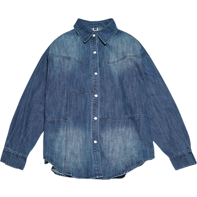 STILLYOU个性分割线做旧牛仔衬衫