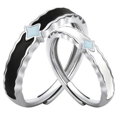 夜光黑白情侣对戒S925银小众原创