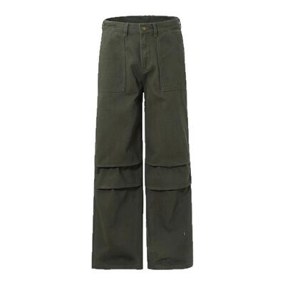 98SQUID 美式复古伞兵褶皱阔腿工装裤情侣高街宽松百搭休闲长裤潮