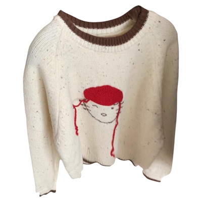 韩系慵懒风可爱小红帽圆领毛衣女