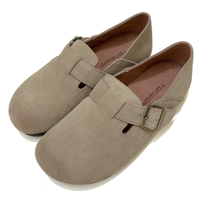 Tombor通宝女鞋新款平底奶奶鞋牛皮百搭日系懒人加绒半拖勃肯鞋