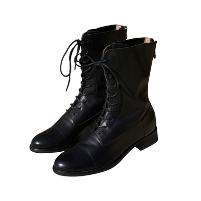 意大利进口打蜡小牛皮烟管靴