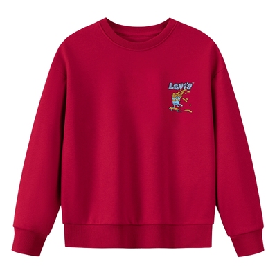 【新年马年】李维斯男童红色卫衣加绒儿童套头衫2026拜年过年衣服