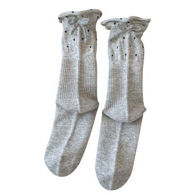 点点蝴蝶结暖绒袜子女中筒袜保暖