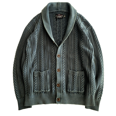 西里布开衫全棉青果领做旧针织衫