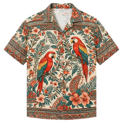 翻领印花短袖休闲衬衫Flip collar printed short sleeved shirt