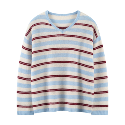 MORO100%山羊绒撞色宽松V领