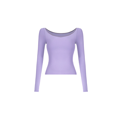 大V领高弹裸感长袖T恤带胸垫