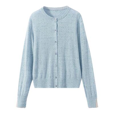 圆领长袖花纱针织开衫上衣女