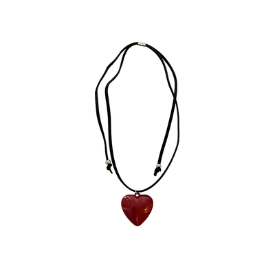 黑绳树脂红色爱心项链女