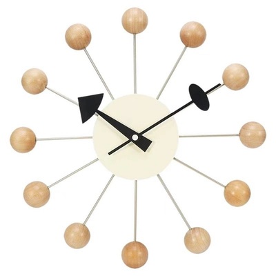 北欧包豪斯金属极简原木球挂钟