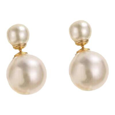 赵露思同款独特耳环前后大小双头珍珠耳钉女纯银小众高级感耳饰品