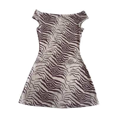 abg辣妹做旧斑马一字肩A字短裙