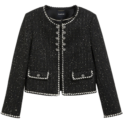 bebe秋季新款金属装饰花纱外套
