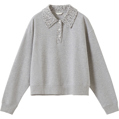 播商场同款拼接款POLO领卫衣女秋季新款松弛感上衣BDS3VD3511