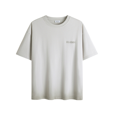 HIM汉崇 局部洗褪字母绣花复古水洗简约休闲宽松短袖T恤 2026春季