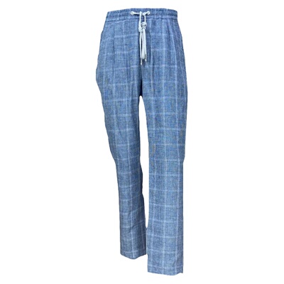 时着亚麻松紧亲王格限量长裤夏季