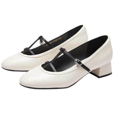 莱尔斯丹银色时尚粗跟玛丽珍女鞋