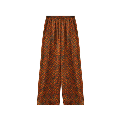 【金玉满堂】提花缎红云纱直筒裤团花新中式桑蚕丝休闲女裤5770