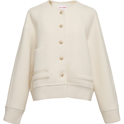 雅莹奶油白宽松落肩圆领针织外套