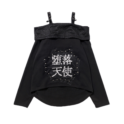 蜘蛛网一字领吊带露肩卫衣