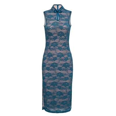 国风蕾丝修身弹力气质旗袍连衣裙