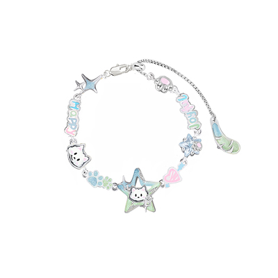 MASW麻秀清新彩色蓝青色猫狗手链