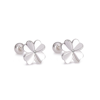 S999纯银四叶草耳骨钉简约时尚养耳洞防过敏耳环洗睡免摘足银耳钉