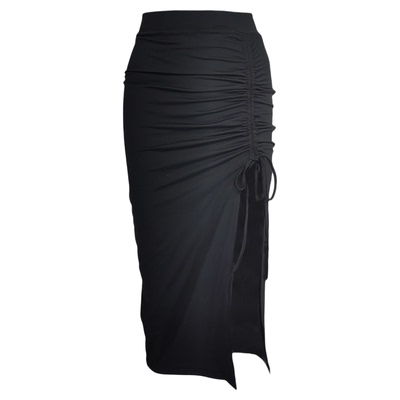 High Waist Slit Slim Fit Pleated Skirt高腰开衩修身褶皱半身裙