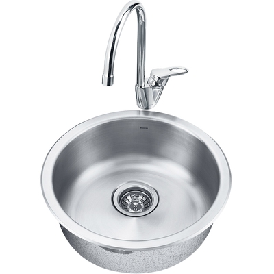 摩恩圆槽304不锈钢厨房圆形水槽单槽吧台小户型阳台台下盆23607