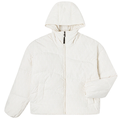 Lee商场同款舒适版加高领连帽绗缝设计乳白色男羽绒服休闲潮流