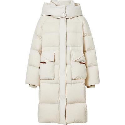 红袖outlets2024冬季新款女装插肩双拉链立领连帽羽绒服hopeshow