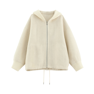 连帽拉链双面呢大衣外套